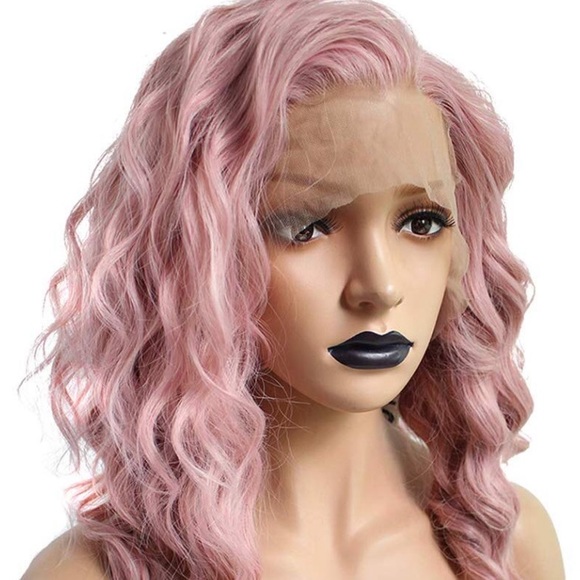 Accessories | 16 Pink Curly Wavy Bob Lace Front Wig Nwt | Poshmark